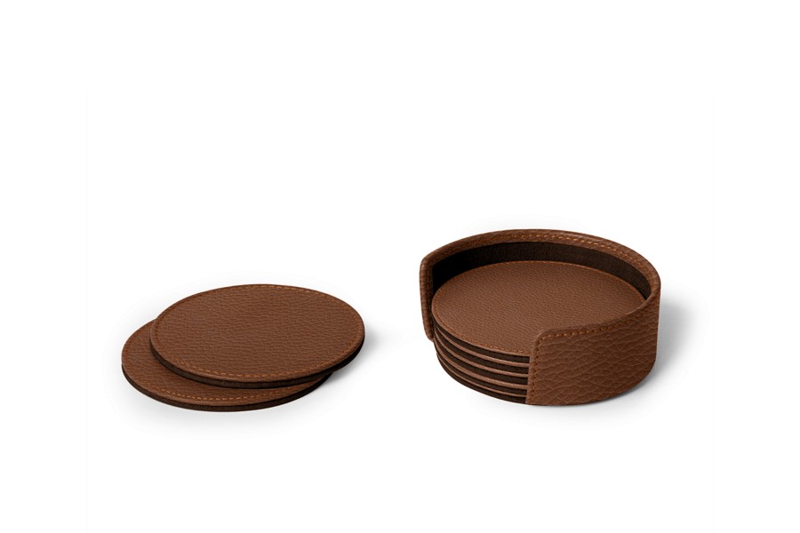 Set of 6 Round Coasters in personalized full-grain leather