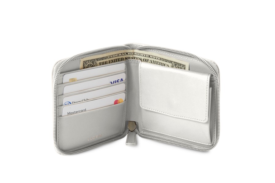 Zipped leather wallet for men - White - Smooth Leather